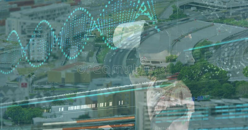 Abstract Digital Graphics Overlay a Blurred Cityscape Stock ...