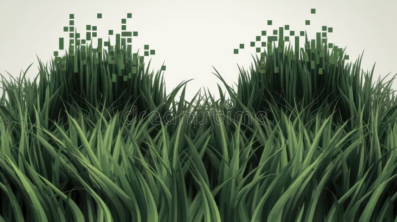Abstract Digital Grass Landscape with Pixelated Elements, Creating a ...