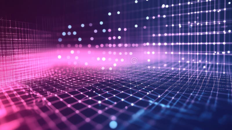 Abstract Digital Grid with Bokeh Lights and Depth Stock Illustration ...