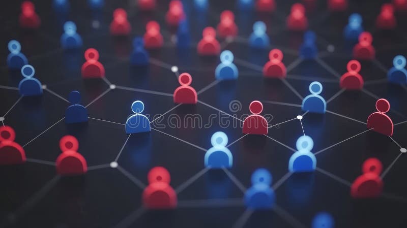 Abstract Digital Grid Connecting Red and Blue User Icons in a Complex ...