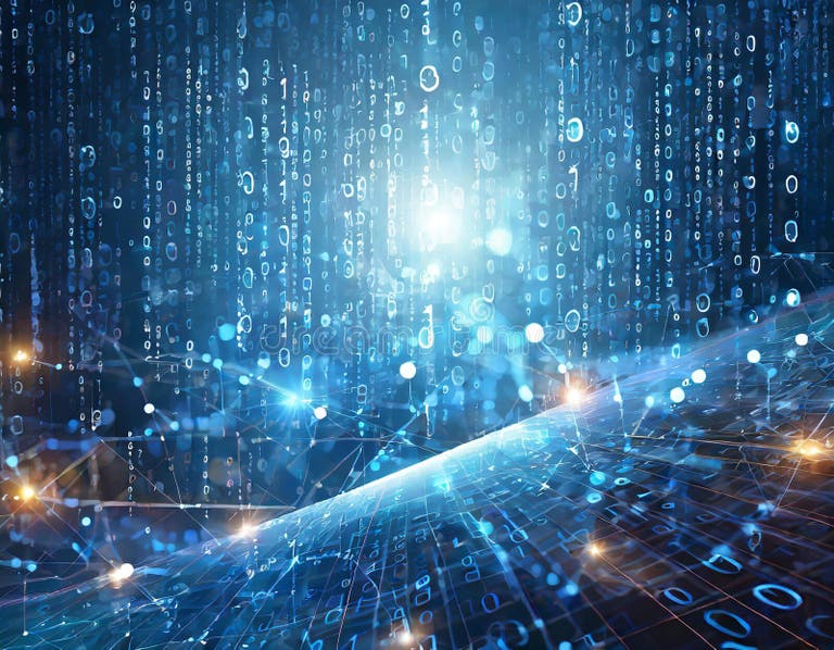 Abstract Digital Grid with Glowing Binary Code and Futuristic ...