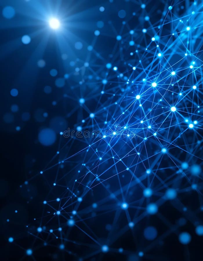 Abstract Digital Grid with Glowing Blue Points and Light Beams Stock ...