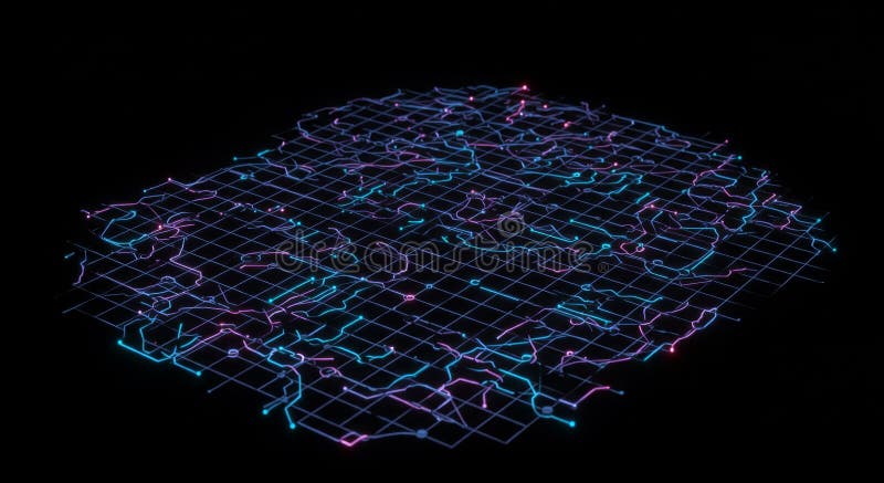 Abstract Digital Grid with Glowing Blue and Purple Lines Stock ...