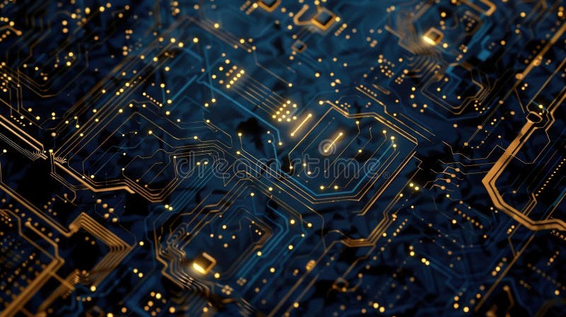 Abstract Digital Grid with Glowing Blue and Yellow Elements. Technology ...