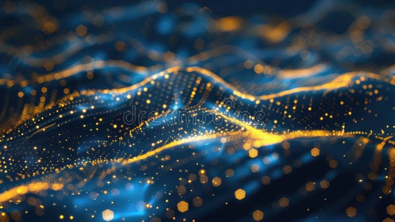 Abstract Digital Grid with Glowing Blue and Yellow Elements. Technology ...