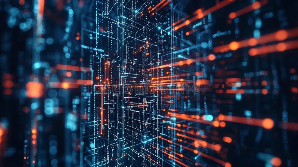 Abstract Digital Grid with Glowing Data and Technology Elements Stock ...