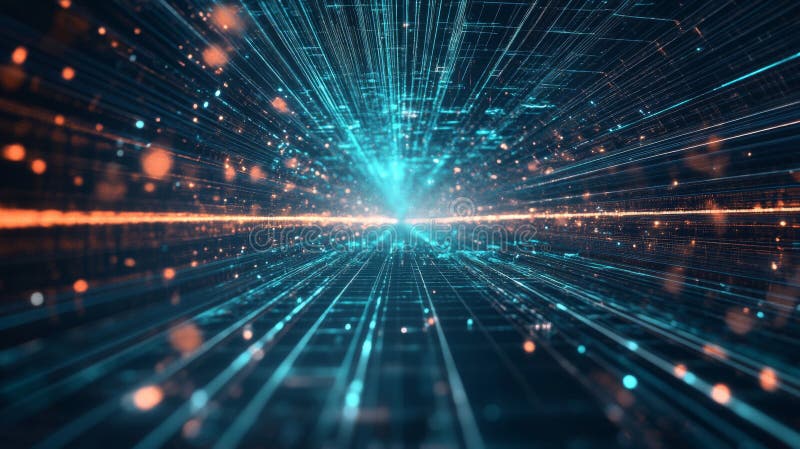 Abstract Digital Grid with Glowing Lines and Particles Stock ...