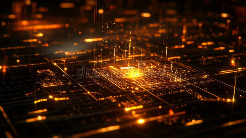 Abstract Digital Grid with Glowing Lines and Points Stock Illustration ...