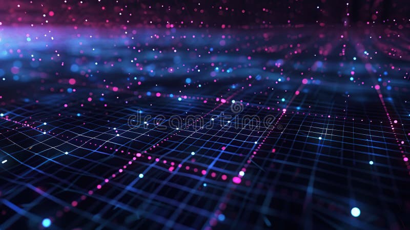 Abstract Digital Grid with Glowing Particles Stock Illustration - Illustration of algorithm ...