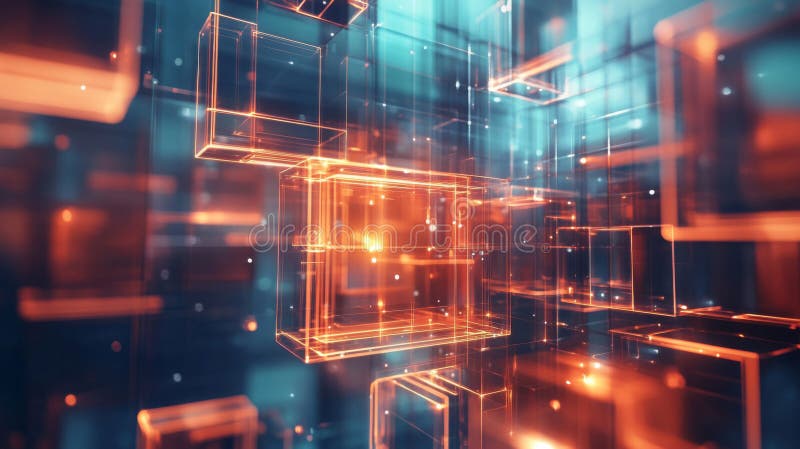 Abstract Digital Grid of Interconnected Glass Cubes Stock Illustration ...