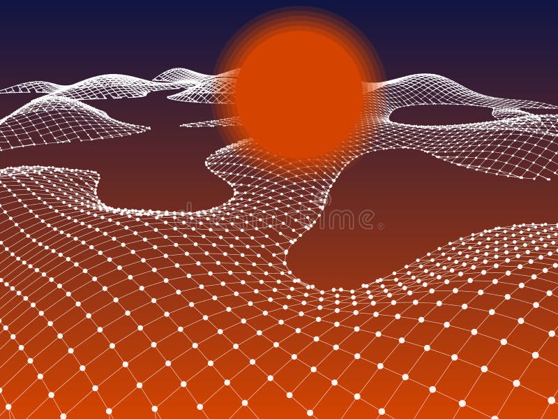 Abstract Digital Grid Landscape with Sun . Futuristic Technology Stock ...