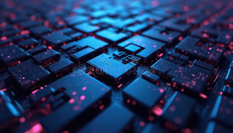 Abstract Digital Grid Pattern Features Blue, Purple, Black Tones, Representing Data, Technology ...