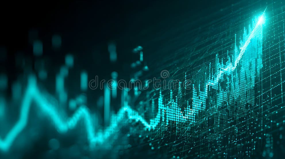 Abstract Digital Growth Graph Visualization in Teal with Upward Trend ...