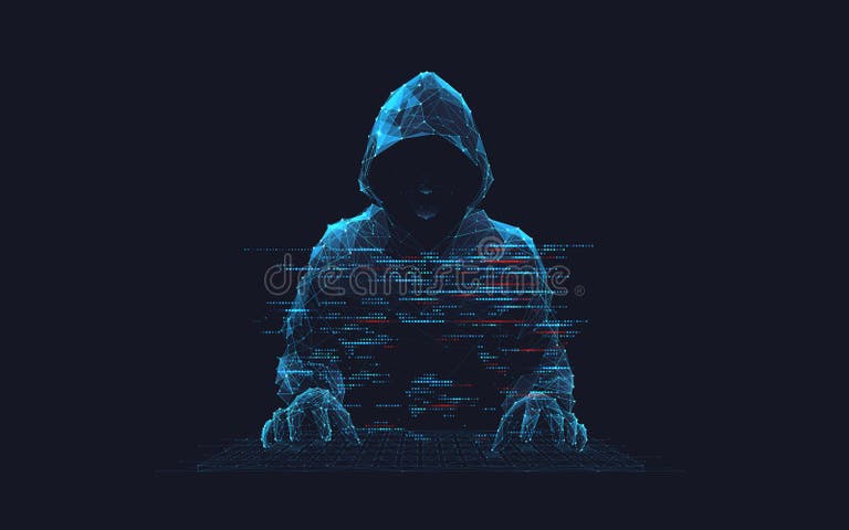 Abstract Digital Hacker. Cyber Security Concept. a Man Wearing Hoodie ...