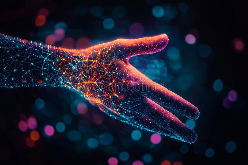 Abstract Digital Hand Gesture Stock Illustration - Illustration of neon ...