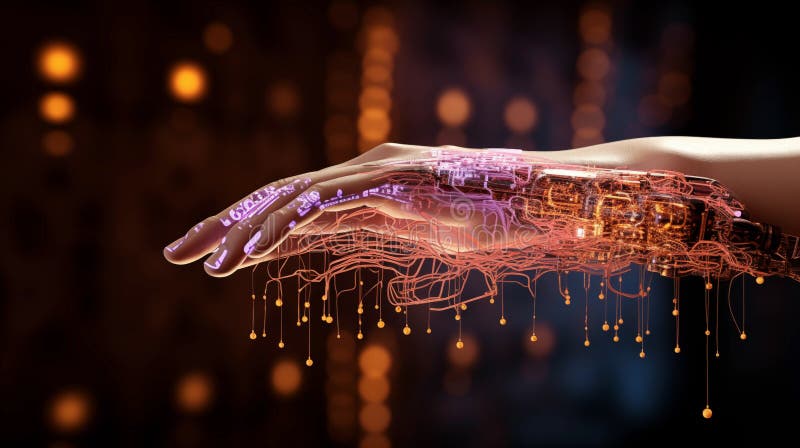 Abstract Digital Hand with Glowing Cyber Connections Representing ...
