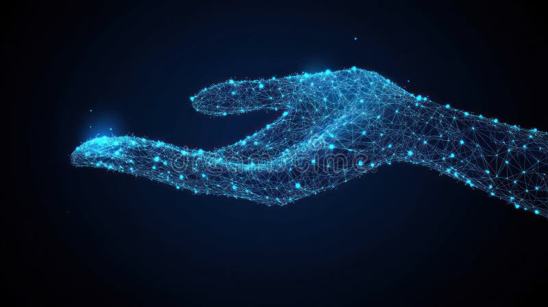 Abstract Digital Hand Offering, Glowing Network Structure Stock ...