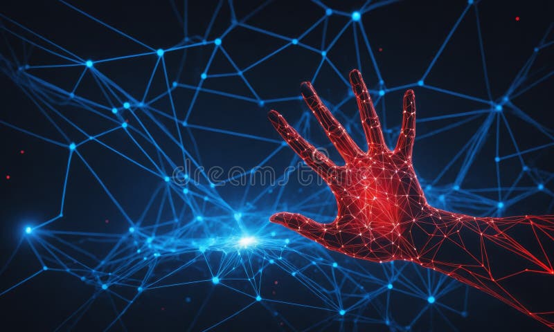 Abstract Hand with Network Pattern in Red and Blue Stock Illustration ...