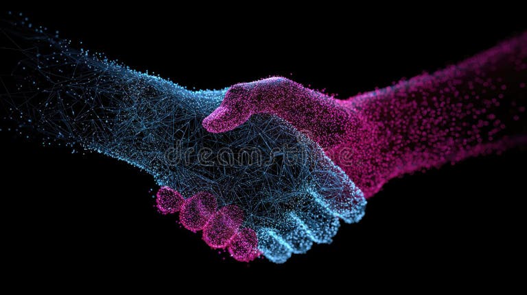 Abstract Digital Handshake Neon Pink Blue Connection Stock Illustration ...