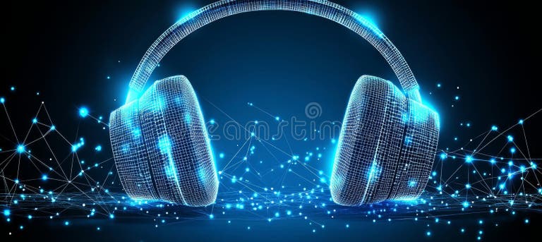 Abstract Digital Headphones on Glowing Blue Technology Background ...
