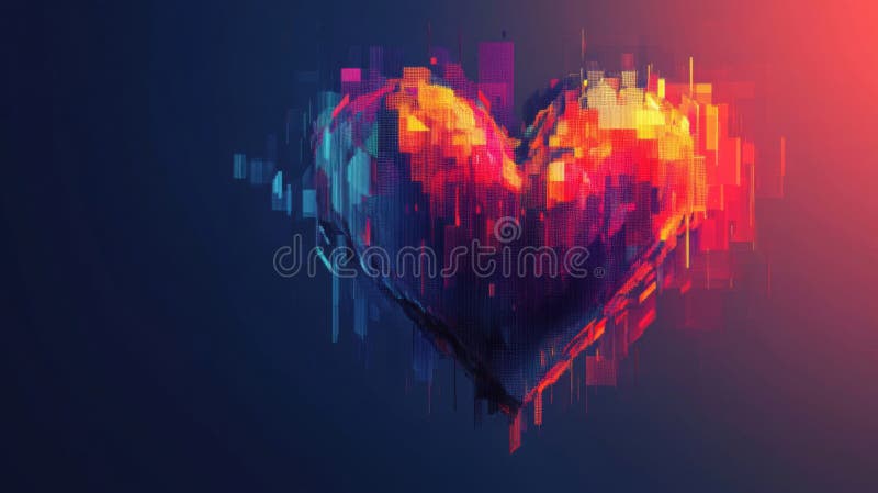 Abstract Digital Heart Art Colorful Pixelated Design Stock Illustration ...