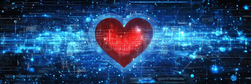 Abstract Digital Heart Technology, Heartbeat and Connection on a Blue ...