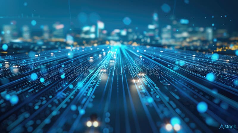 Abstract Digital Highway Network with Glowing Lines, Representing Data ...