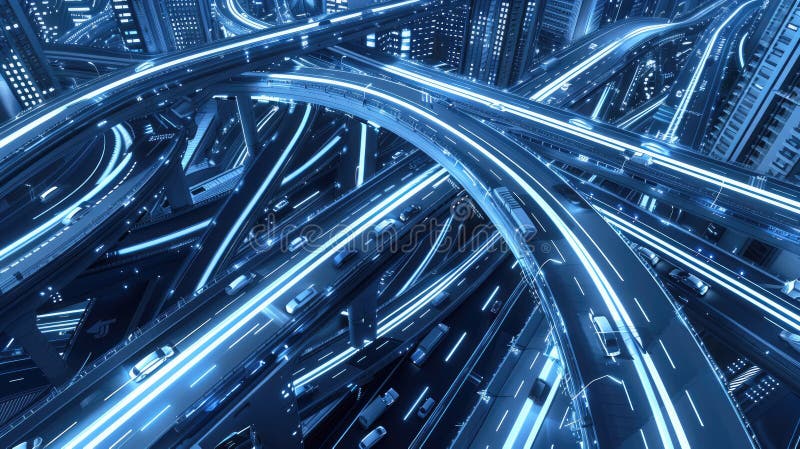 Abstract Digital Highway Network with Glowing Lines, Representing Data ...