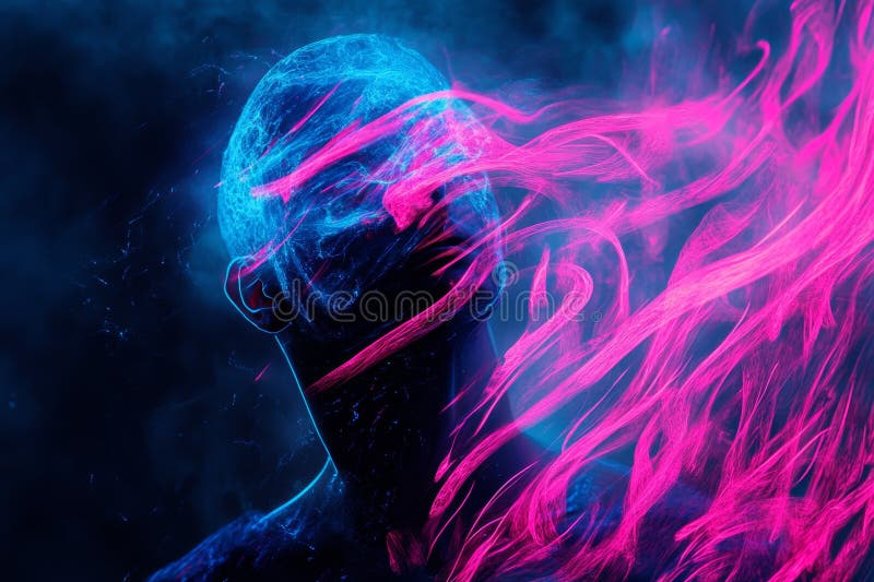 An Abstract Digital Human Art with Vibrant Blue and Pink Streaks. Stock ...