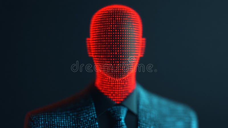 Digital Human Face with Binary Code Overlay in Teal Color Palette Stock ...