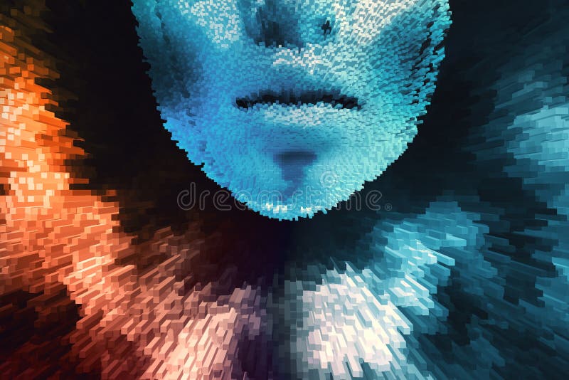 Abstract Digital Human Face with Cubes Stock Illustration ...