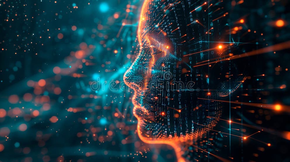 Abstract Digital Human Face with Matrix Code Stock Illustration ...