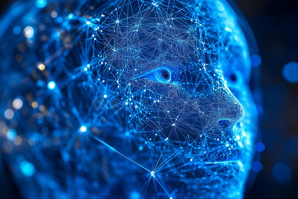 Abstract Digital Human Face with Network Connections Stock Illustration ...