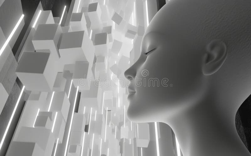 Abstract Digital Human Face. Stock Concept of Big Data or Cyber ...