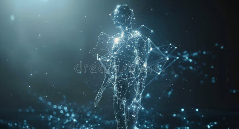 Abstract Digital Human Figure Composed of Connecting Lines and Points ...