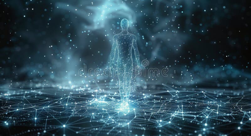 Abstract Digital Human Figure Composed of Connecting Lines and Points ...