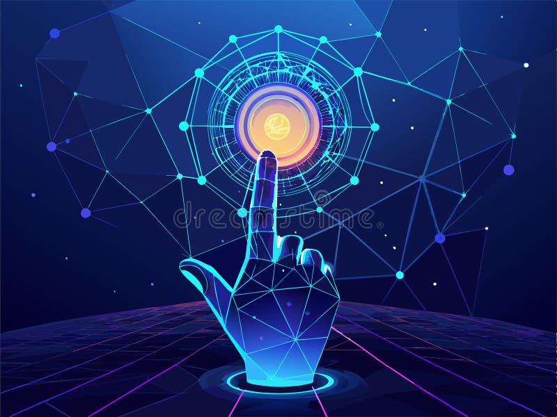 Abstract Digital Human Hand Touching on Glowing Dot. Stock Photo ...