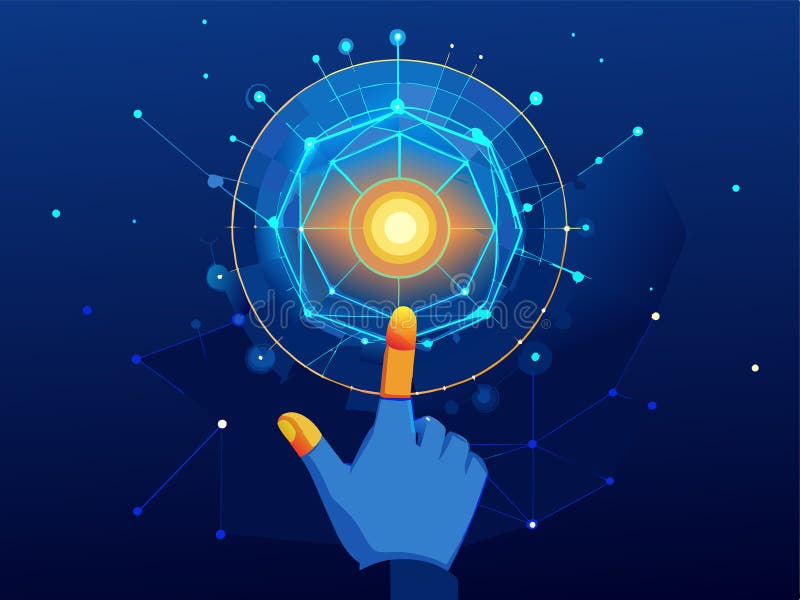 Abstract Digital Human Hand Touching on Glowing Dot. Stock Image ...