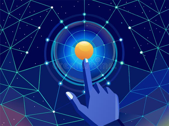 Abstract Digital Human Hand Touching on Glowing Dot. Stock Photo ...