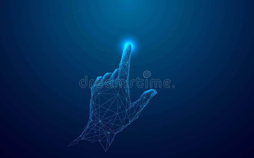 Abstract Digital Human Hand Touching on Glowing Dot. Stock Vector ...
