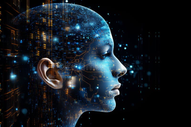 Abstract Digital Human Head Constructed from Electrical Circuits, AI ...