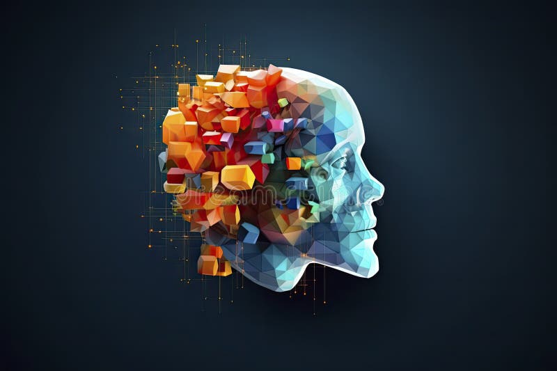 Abstract Digital Human Head Constructing from Cubes. Minimalistic ...