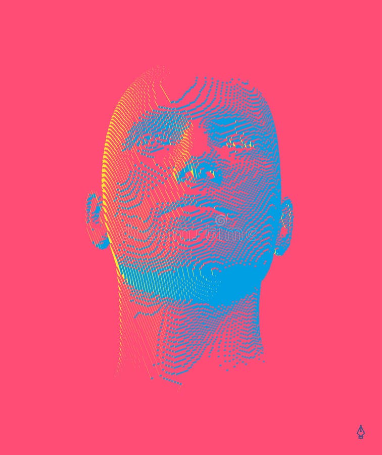 Abstract Digital Human Head Constructing from Cubes. Minimalistic ...