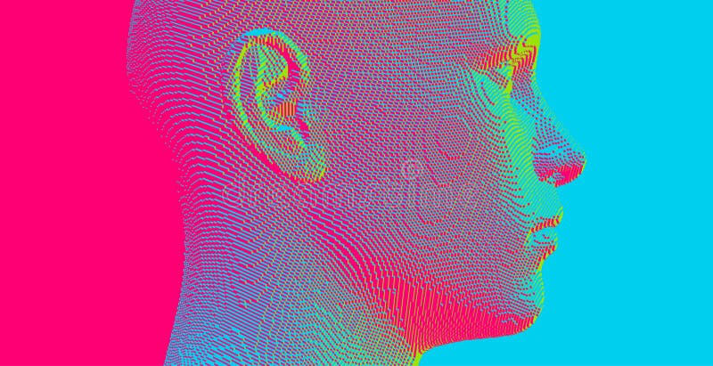 Abstract Digital Human Head Constructing from Cubes. Minimalistic ...