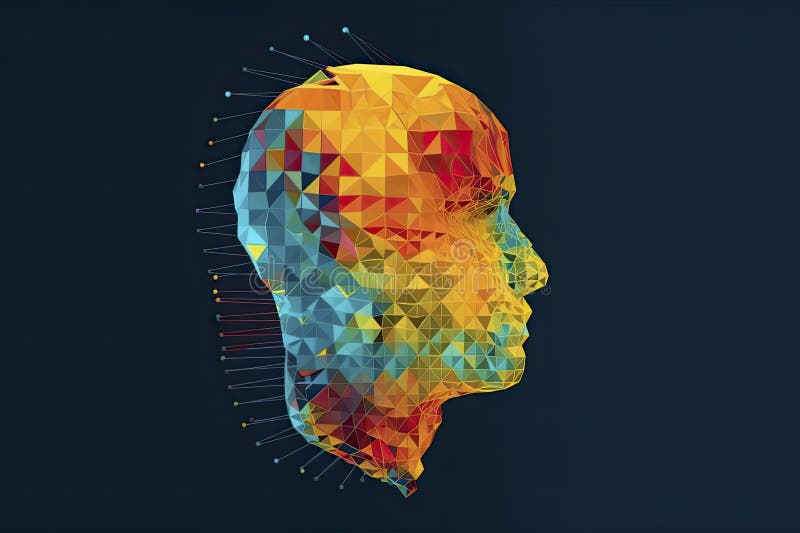 Abstract Digital Human Head Constructing from Cubes. Minimalistic ...