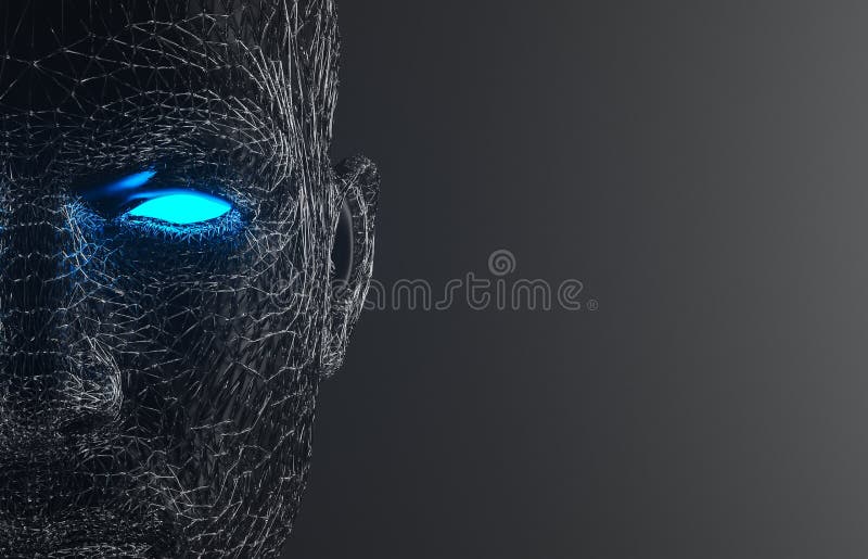 Abstract Digital Human Head. 3d Render Half Human Face for Business ...