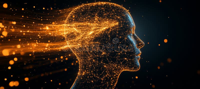 Abstract Digital Human Head with Glowing Network and Cosmic Background ...