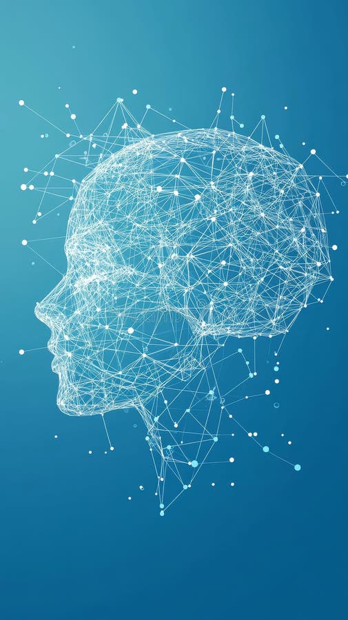 Abstract Digital Human Head with Network Connections and Nodes Stock ...