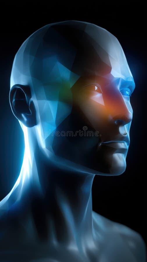 Abstract Digital Human Head with Polygonal Design in Profile View on ...