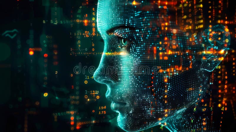 Abstract Digital Human Profile with Streaming Code Symbolizing ...